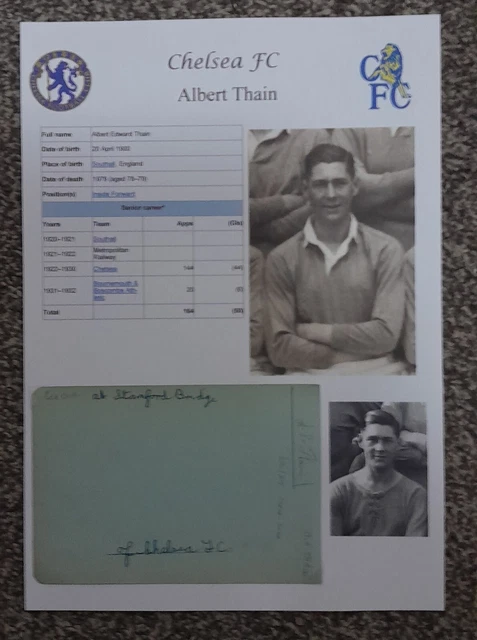 SIGNED BOOK Page In Pencil By Ex Chelsea Player Albert Thain 1920's £24 ...