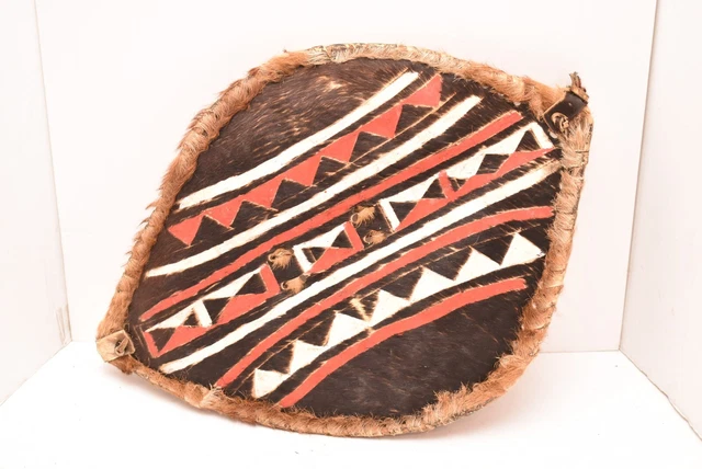 VINTAGE AFRICAN MAASAI Tribal War Shield Hide Leather Hide Wrap Painted ...