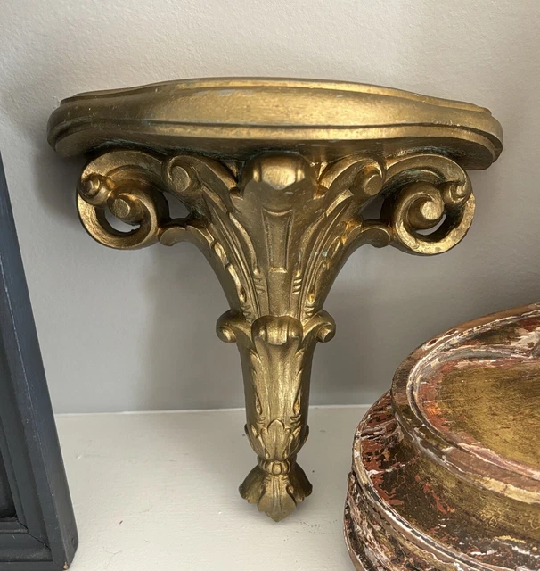 VINTAGE HOLLYWOOD REGENCY Gold Half Wall Display Shelf French Italian ...