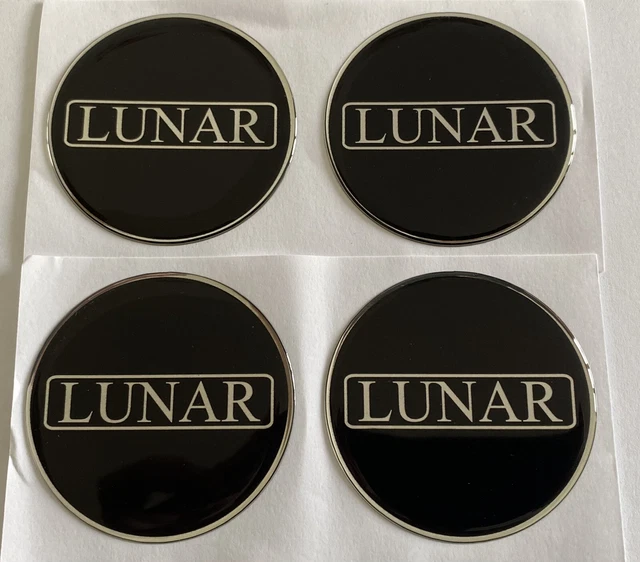 LUNAR CARAVAN MOTORHOME ALLOY WHEEL CENTRE CAPS DECALS BADGE BLACK CHRO ...