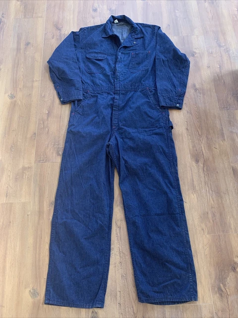 VINTAGE WRANGLER COVERALLS Denim Blue Jean Work Farm Trucker Mechanic ...