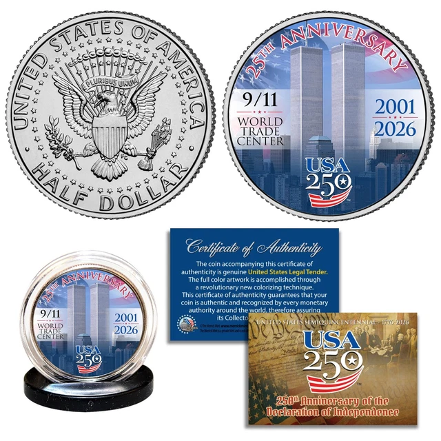 WORLD TRADE CENTER 9/11 25th Anniversary JFK Half Dollar Coin AMERICA ...