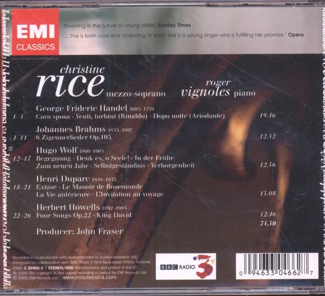 CHRISTINE RICE, ROGER Vignoles Chrisine Rice Handel Brahms Wolf Dupard ...