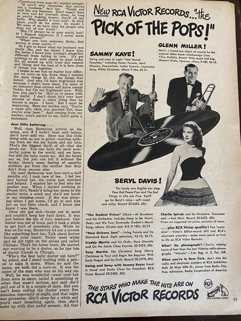 RCA VICTOR RECORDS, Glenn Miller, Beryl Davis, Sammy Kaye, publicité ...