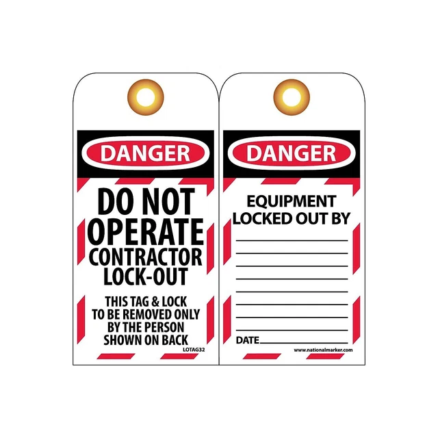 NATIONAL MARKER LOCKOUT Tags; Lockout Danger Do Not Operate Contractor ...
