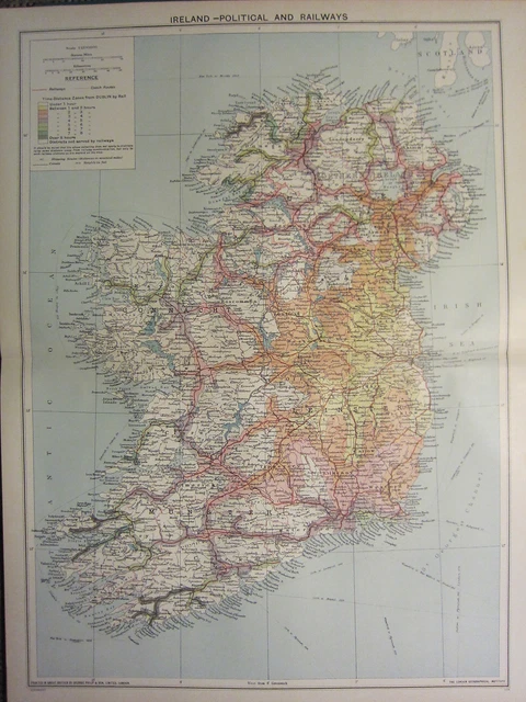 1939 MAP ~ IRELAND with RAILWAYS LEINSTER DUBLIN ULSTER LONDONDERRY ...