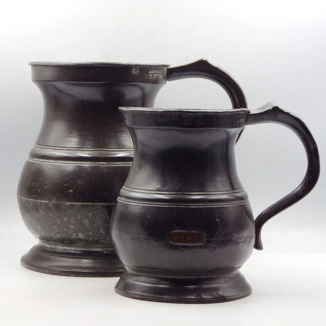 ANTIQUE 19TH CENTURY Victorian Pair of James Yates Pewter Measures ...