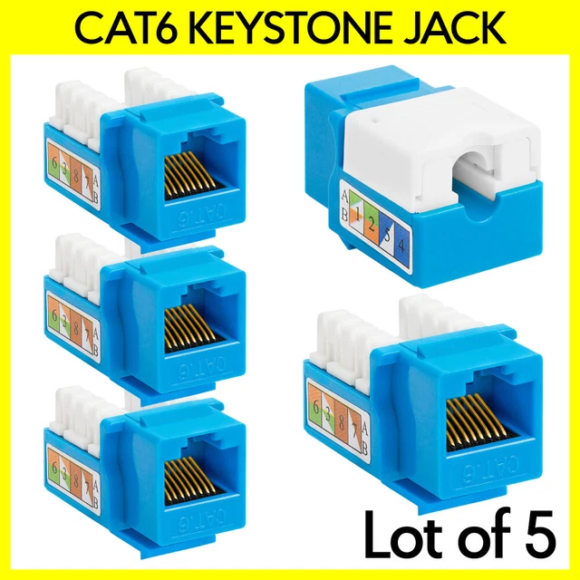 5 PACK RJ45 Cat6 Keystone Jack 8P8C Ethernet Connector 110 Punchdown ...