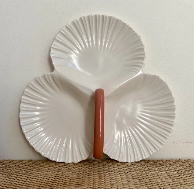 VINTAGE POOLE POTTERY England 3 section shell Appetiser Dish *Pink ...