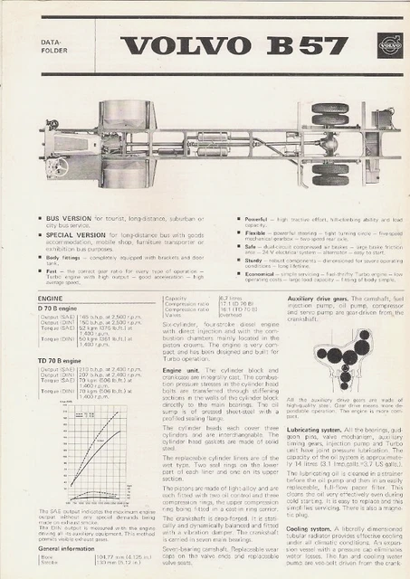 VOLVO B57 BUS Chassis Specifications 1973 UK Market Foldout Brochure £ ...
