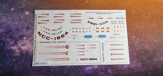 STAR TREK MIRANDA CLASS USS RELIANT Decal Set for 1/1000 Scale Model ...