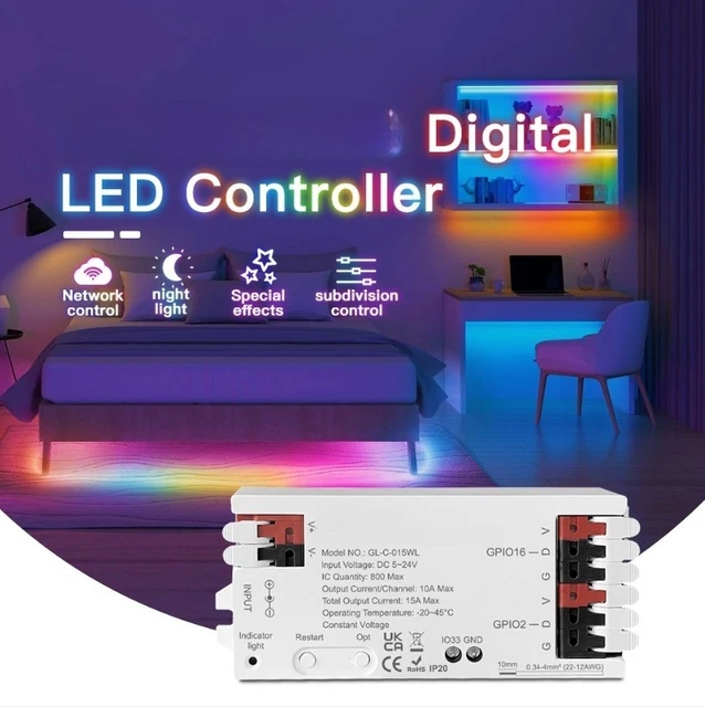 SMART LED CONTROLLER for ESP32 with Up to 15A Output and Wide Voltage ...