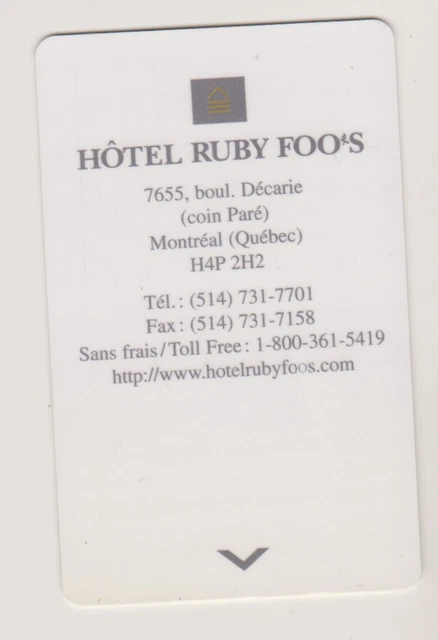 CLE MAGNETIQUE HOTEL Ruby Foo's Montreal Quebec Avec Pub Au Dos EUR 5 ...
