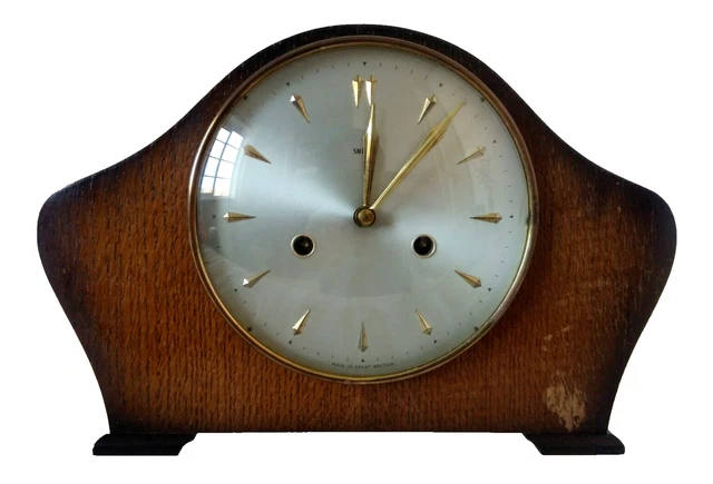 SMITHS 8-DAY STRIKING Mantel Clock Wood Floating Balance + Key ...