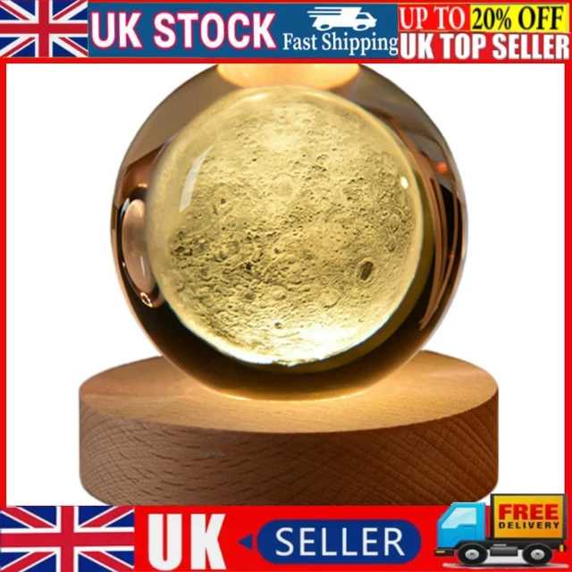 3D CRYSTAL BALL Night Light Luminous Crystal Ball Table Lamp (Moon 8cm ...