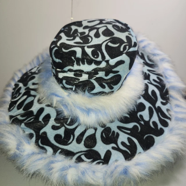 PLAYA FUZZY WIDE Rim Plush Party Costume Hat Pimp Rave Y2K Blue Black £ ...