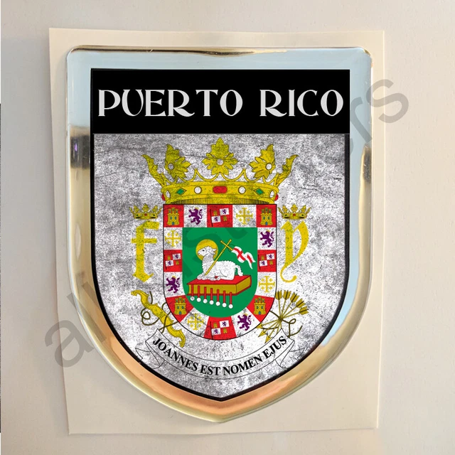 PEGATINA PUERTO RICO Escudo de Armas 3D Grunge Bandera Resina Relieve ...