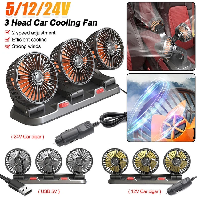 12V/24V CAR FAN Dual Head Truck Van Auto Stand Cooling Fan 360 Degree ...