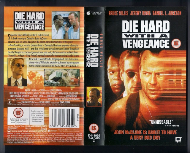 VHS VIDEO DIE Hard with a Vengeance. Bruce Willis Jeremy Irons, Samuel ...