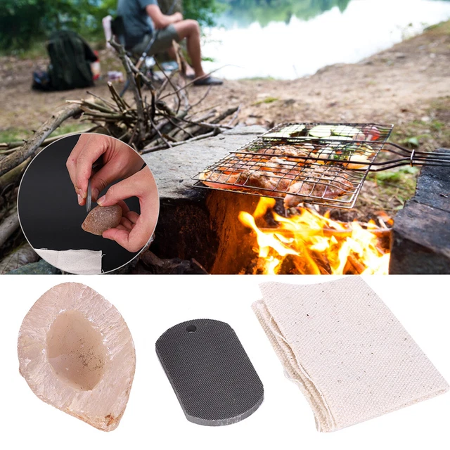Mini Fire Starter Set Fire Striker Flint Carbon Cloth Outdoor Survival Acces Ags 14 55