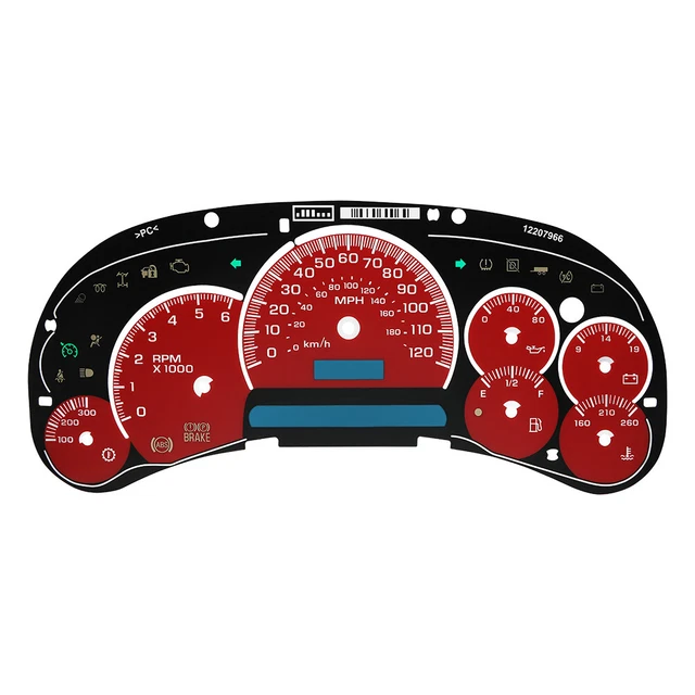 RED GAUGE FACE Overlay LED Version Trans Temp for GM Silverado Sierra ...