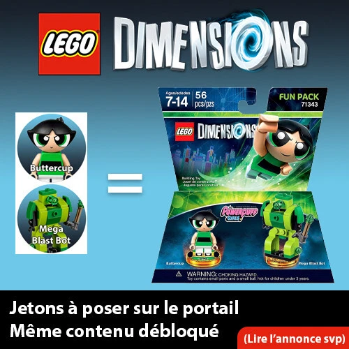 2 JETONS LEGO Dimensions - Buttercup Powerpuff Girls - Pack 71343 (lire ...