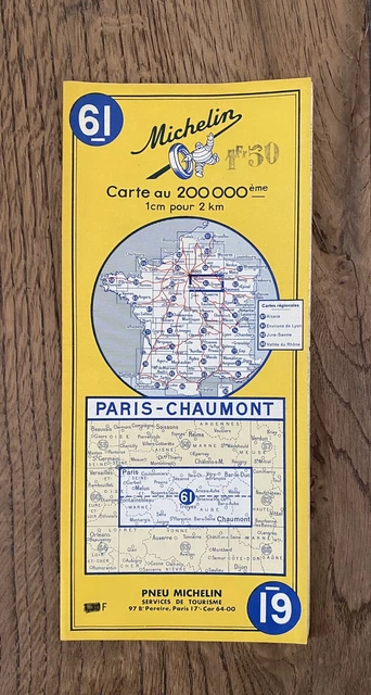 RARE COLLECTION ANCIENNE Carte France Michelin n° 61 Paris Chaumont ...