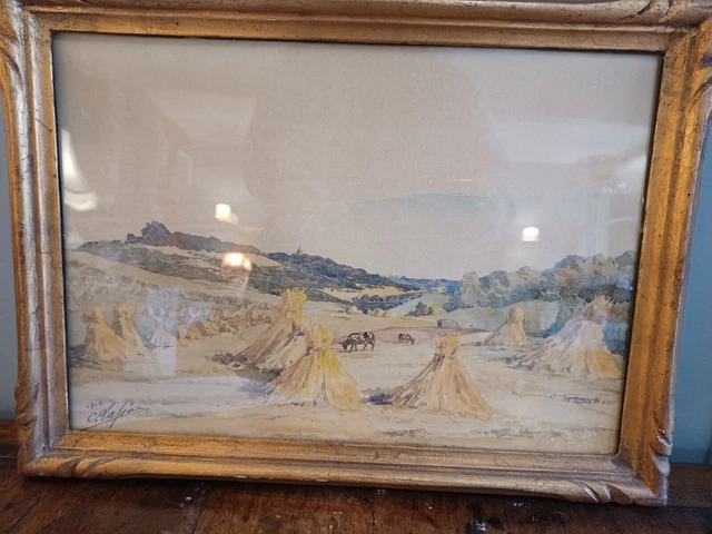 TABLEAU XXÈME AQUARELLE Paysage champ de blé signé en bas à gauche 1910 C Lajoie EUR 100,00 ...