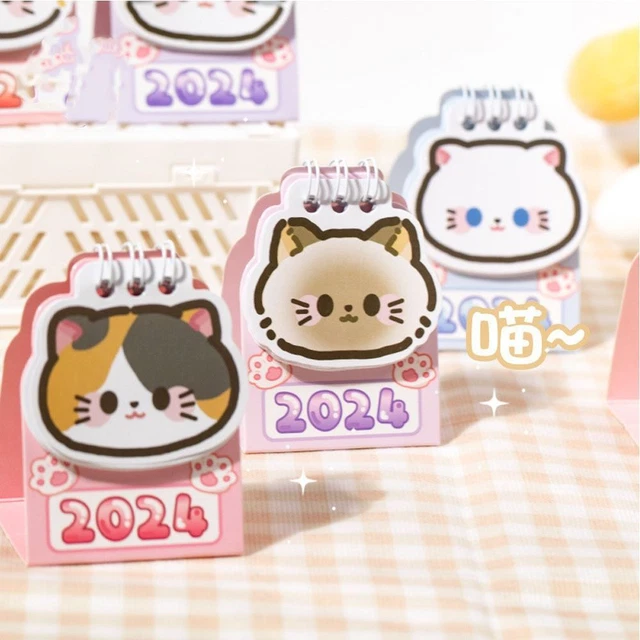 2024 DESKTOP CALENDAR Cartoon Cat 2024 Coil Calendar Mini Desk Calendar ...