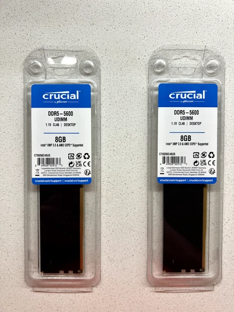 CRUCIAL 16GB 2X8 GB DDR5 5600MHZ Desktop Memory RAM CT2K8G56C46U5 £172. ...