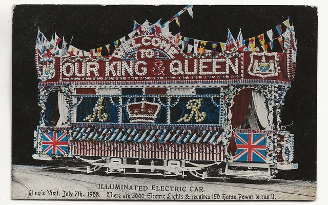 1908 POSTCARD ILLUMINATED Tram Car Leeds Royal Visit Yorkshire - A1004 £5.99 - PicClick UK
