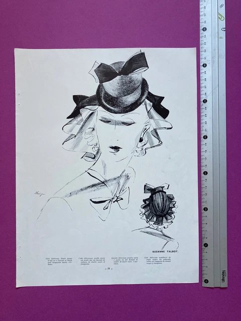 LEON BENIGNI DESSIN 1940 chapeaux hat drawing vintage mode illustration ...