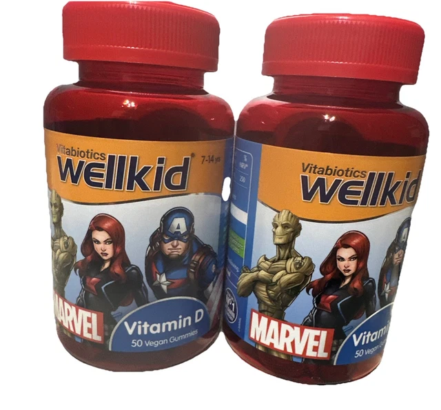 VITABIOTICS WELLKID MARVEL Vitamin D 7-14 years 50X 2=100 Vegan Gummies ...