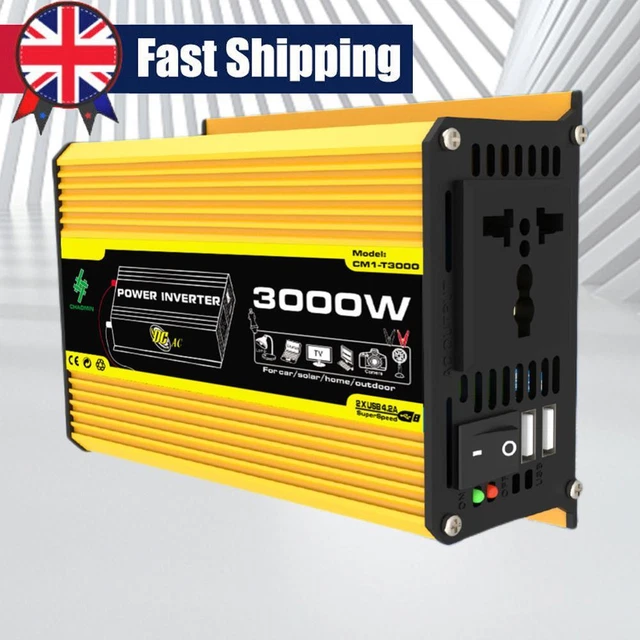 3000W CAR INVERTER Dual USB Power Converter 3000W (Yellow 12V to 220V ...