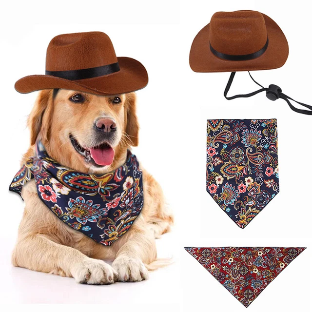 DOG CAT HAT Triangle Scarf Pet Cowboy Sun Cap Puppy Retro Cosplay Party ...