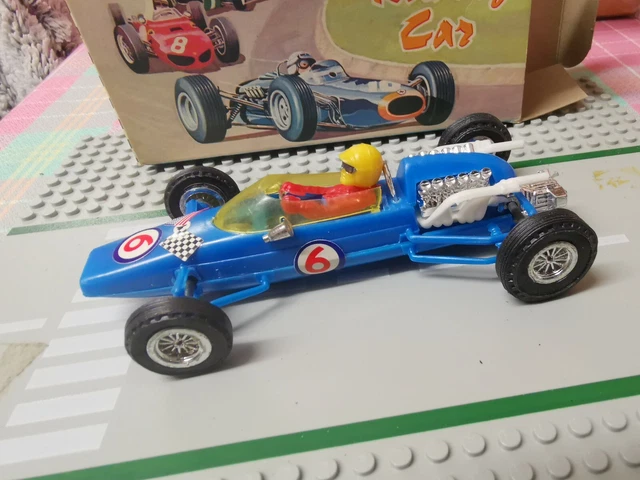 PLASTIC FRICTION RACING Car Petrel Blue Made In Hong Kong Boxed See ...