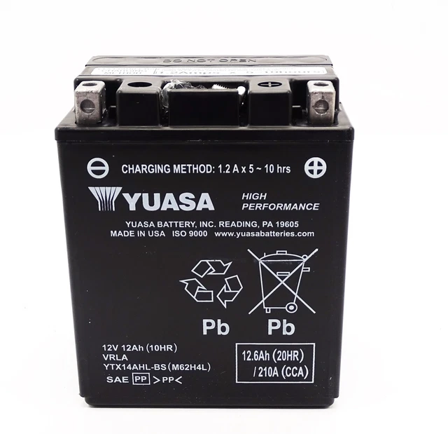 YUASA YTX14AHL-BS AGM Batterie 12V 12AH - Einbaufertig (YB14L-A2, 12N14 ...