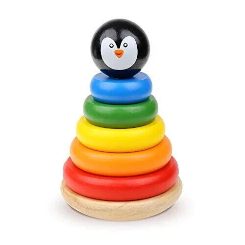 WOODEN STACKING RINGS Penguin Tower Toy Ages 12+ Months £12.21 ...