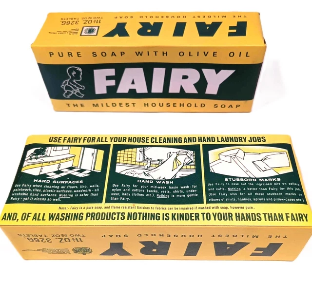 2 PACKETS, 4 bars of vintage fairy household soap. Pure soap with olive ...