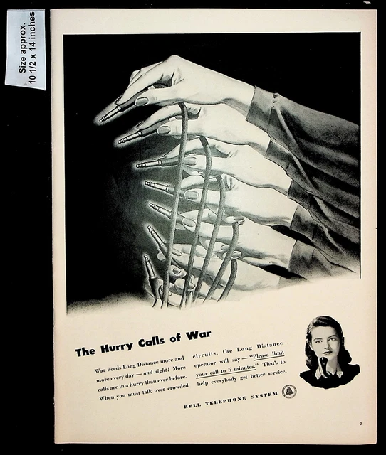 1944 BELL TELEPHONE System Hurry Calls War Long Distance Vintage Print ...