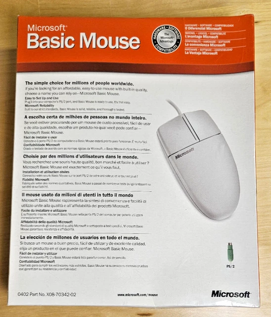 VINTAGE MICROSOFT BASIC Mouse 1.0 PS/2 Windows 98 2000 Computer Wired ...