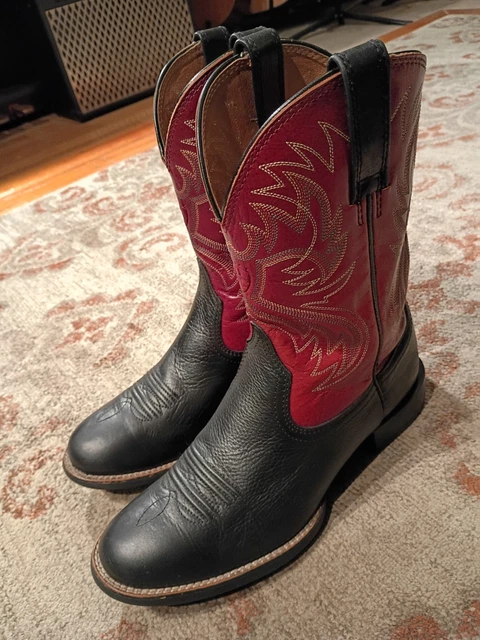 ARIAT HERITAGE BLACK Cowhide Leather Round Toe Cowboy Boots #39974 Men ...