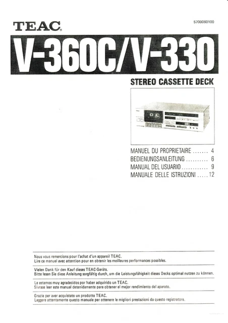 BEDIENUNGSANLEITUNG-OPERATING INSTRUCTIONS POUR Teac V-360C, V-330 EUR 9,42 - PicClick FR