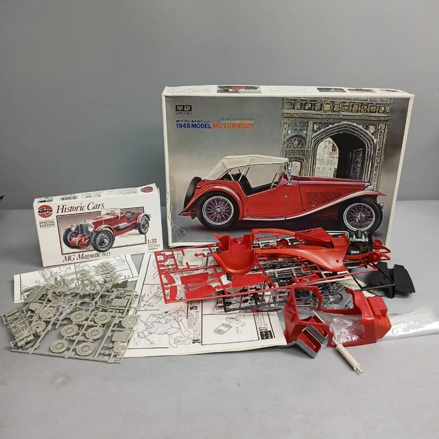 GAKKEN MG TC Midget 1948 & Airfix MG Magnette 1933 Model Kits 1:16 1:32 ...