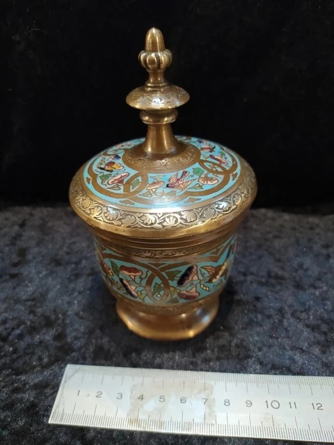 RARE POT COUVERT en émail cloisonné et bronze H 14.5 cm, France ...