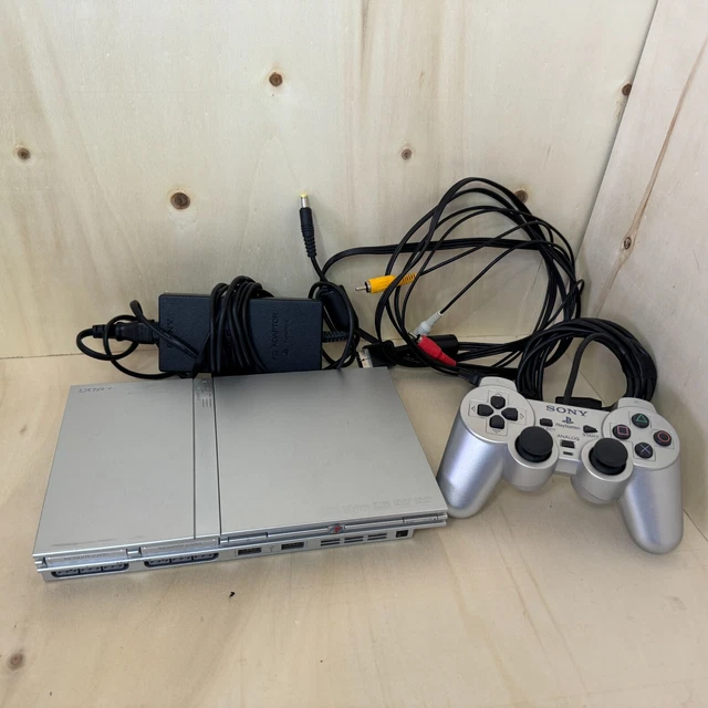 PLAYSTATION 2 SLIM Silver PS2 SCPH-70004 COMPLETA con CONTROLLER CAVI e ...