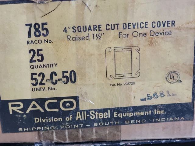 RACO 4& SQUARE Cut Device Cover 585, 52-C-50 (Box of 19) $19.00 ...