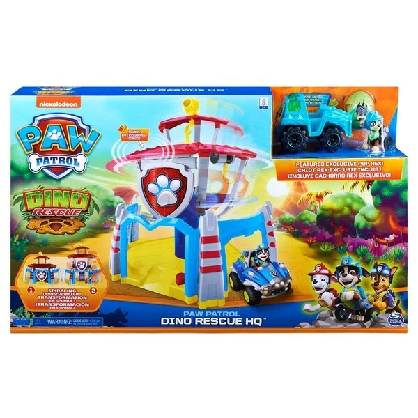 PAW PATROL DINO Rescue HQ Lookout Tower + Dinosaur + Rex + Vehicle ...