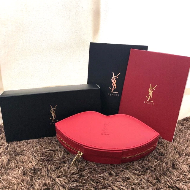 YSL YVES SAINT Laurent Set of Lip Pouch & Makeup Brush , Mirror NEW w ...