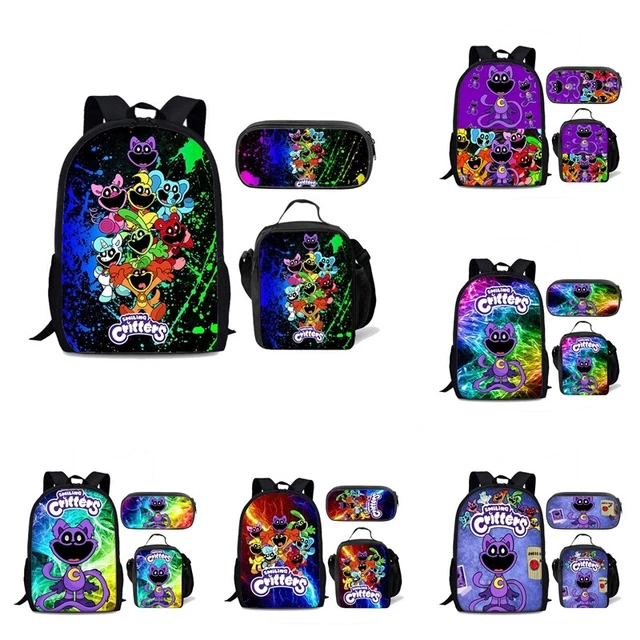3D SMILING CRITTERS Backpack Set Shoulder Knapsack Lunch Bag Pencil ...